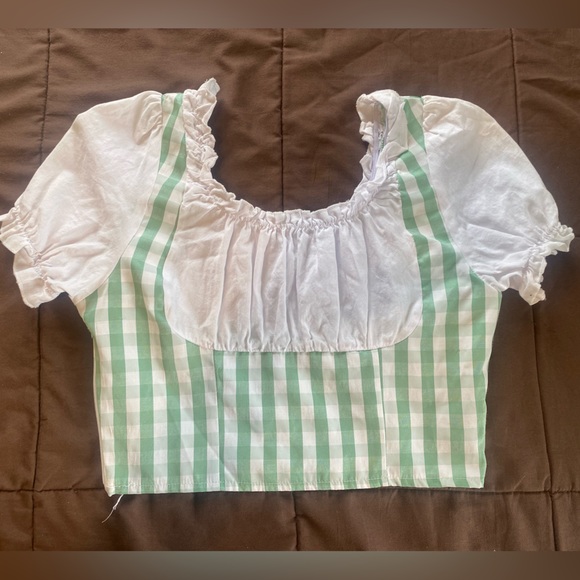 SHEIN | Tops | Green And White Checkered Cottagecore Top | Poshmark
